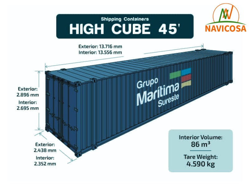 Kích thước Container 45 feet | Container khô & Hibe cube HC